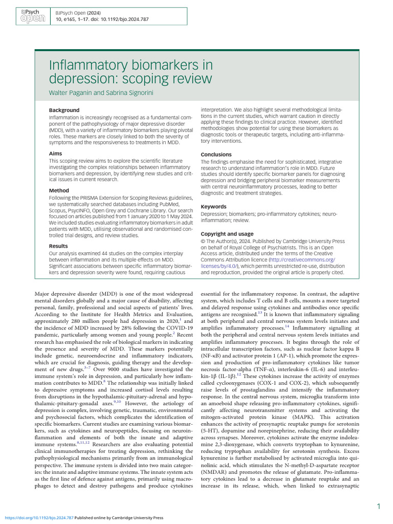 Inflammatory Biomarkers in Depression Scoping Review | PDF ...