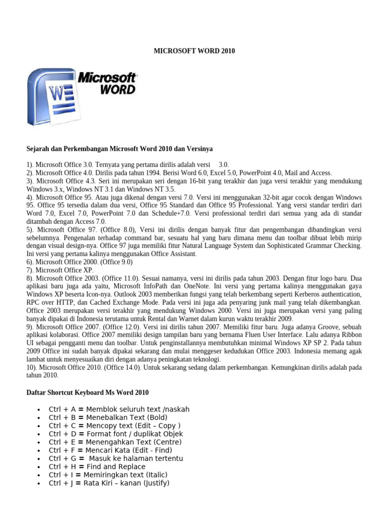 Sejarah dan Fungsi Microsoft Word 2010 | PDF | Komputer