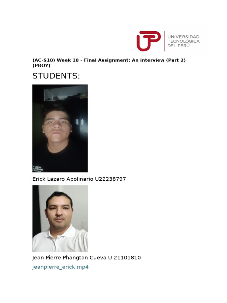(AC-S18) Week 18 - Final Assignment An Interview (Part 2) (PROY) | PDF