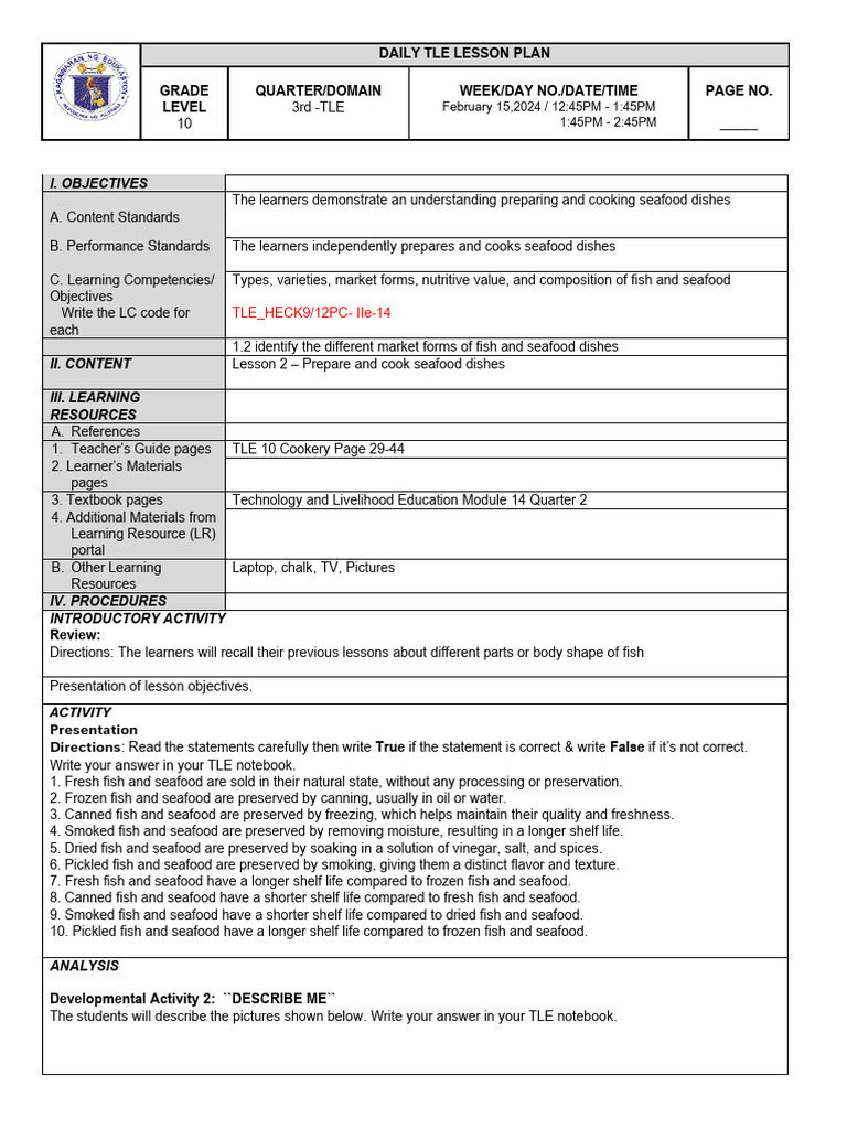 1.Q2 Lesson 1 | PDF | Seafood | Canning