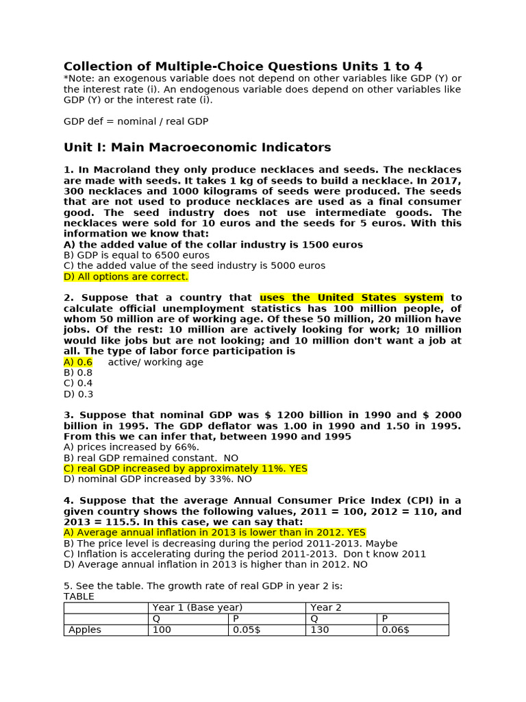 MC Set Part 1 (Units 1-4) No Solutions | PDF | Fiscal Policy | Economies