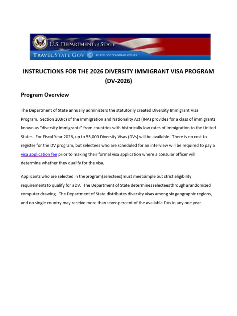 DV 2026 Plain Language Instructions and FAQs | PDF