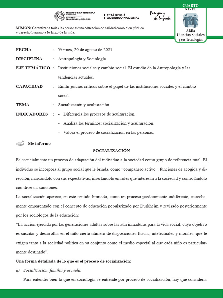 C. Soc. - Antrop y Sociol 4 N. | PDF | Sociedad | Socialización