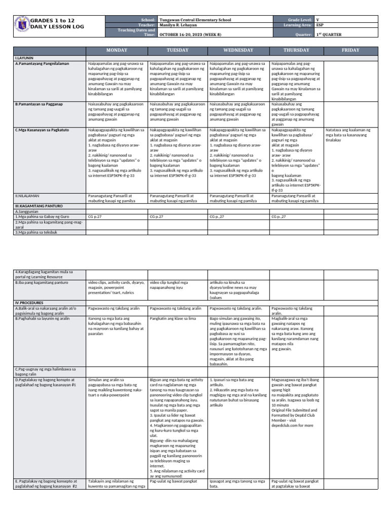 DLL - Esp 5 - Q1 - W7 | PDF