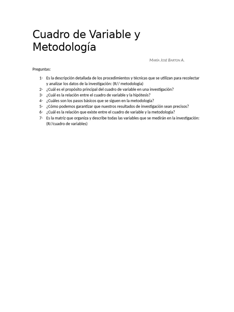 Cuadro de Variables en Metodología | PDF
