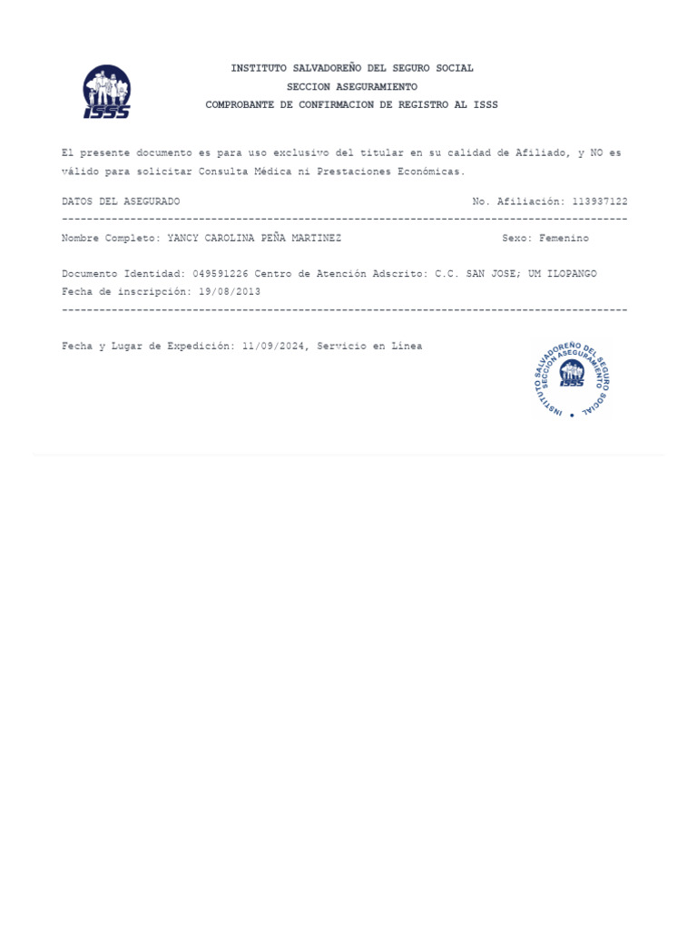 Comprobante de Isss | PDF