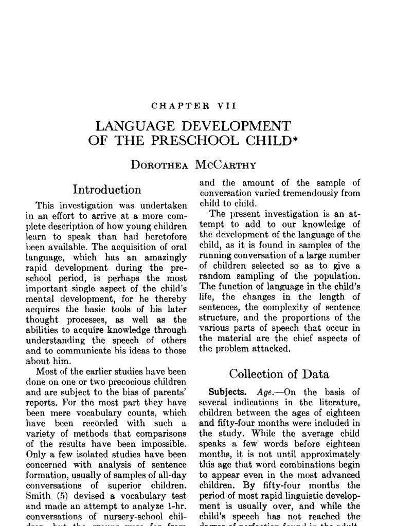 Language Development in The Preschool Child | PDF | Part Of Speech ...