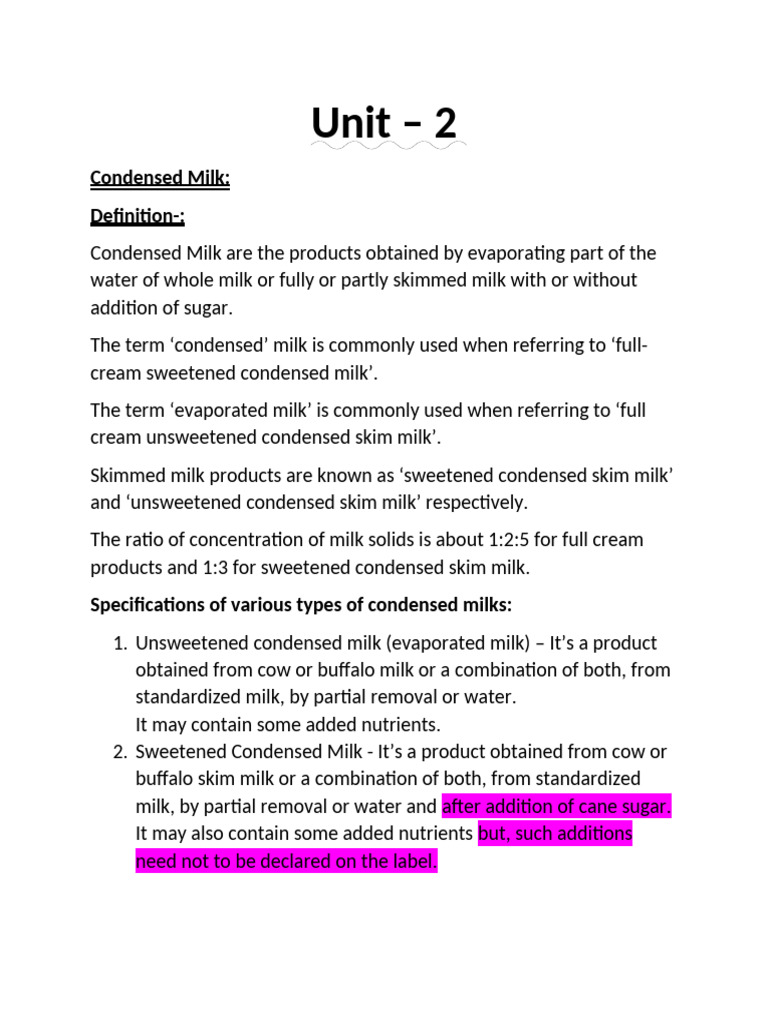 Unit 2 Technology of Milk | PDF | Milk | Sodium Bicarbonate