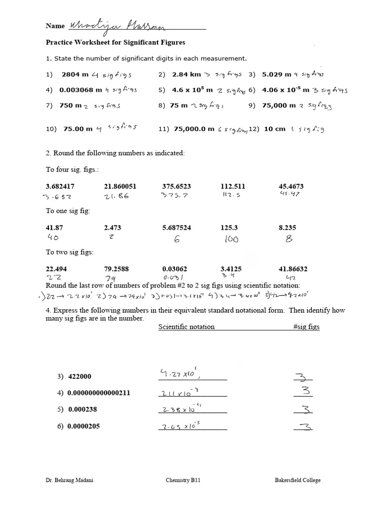 Chemistry Sig Fig Practice | PDF | Significant Figures | Mathematics