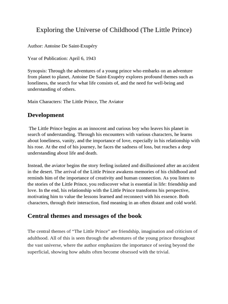Themes of Friendship in The Little Prince | PDF