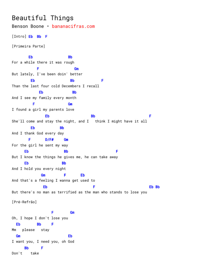 Beautiful Things ACORDES Benson Boone | PDF