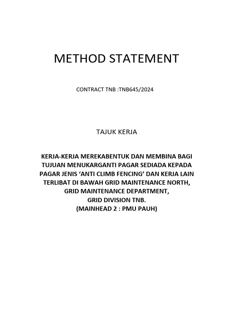 Method Statement Kerja-Kerja Anticlimb Fencing Pmu Pauh | PDF | Personal Protective Equipment