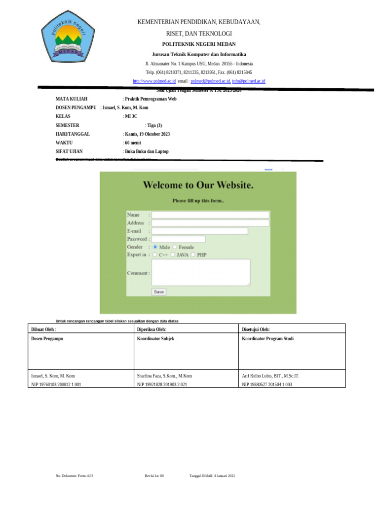 Soal Ujian Praktik Pemrograman Web MI 2023-2024 | PDF