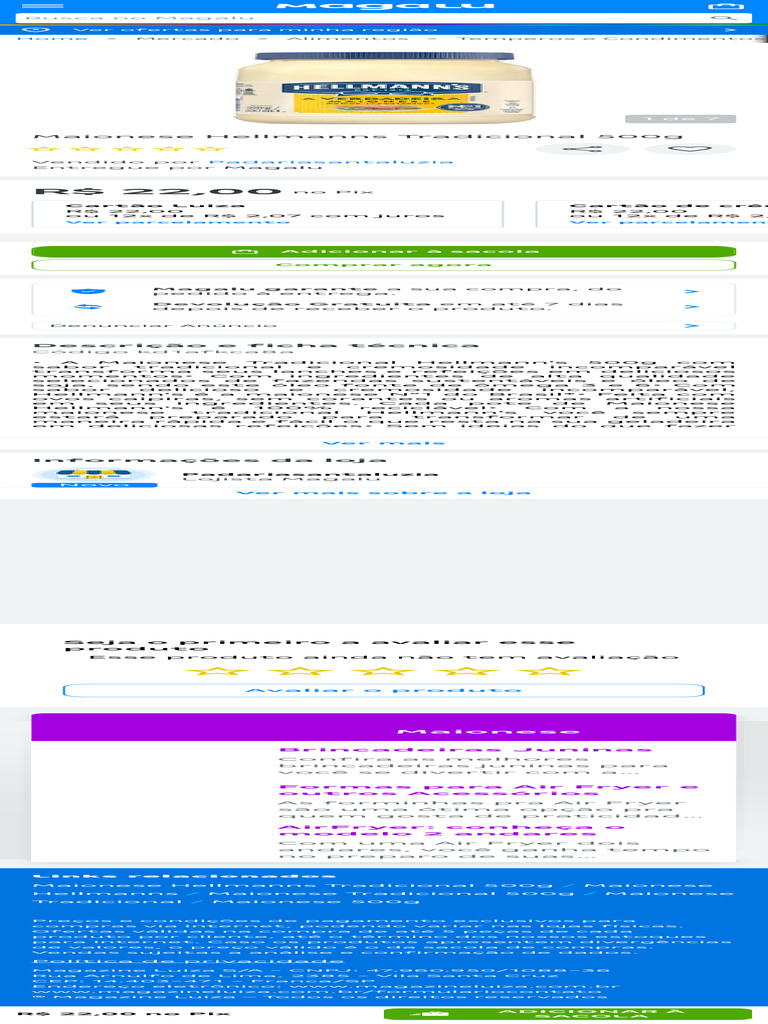 Maionese Hellmanns Tradicional 500g - Hellmann's - Maionese - Magazine Luiza | PDF