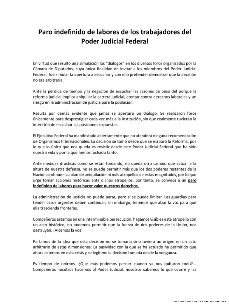 Paro Indefinido de Labores de Los Trabajadores Del Poder Judicial ...