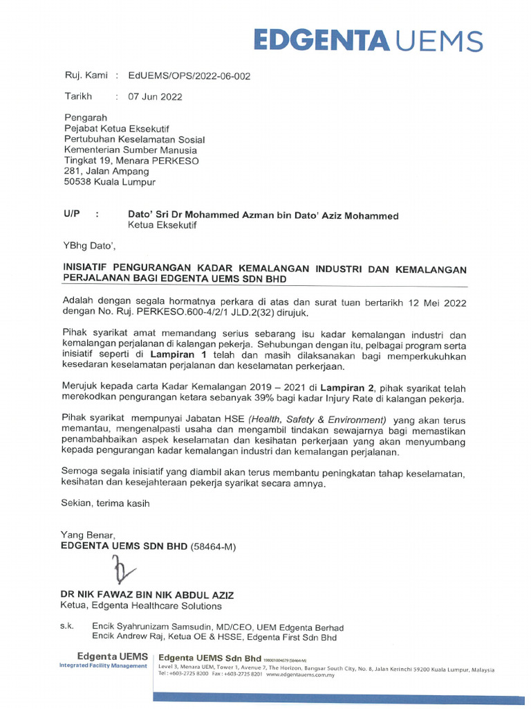 OPS-2022-06-002 Surat Kepada PERKESO - 06062022 v4 Signed | PDF