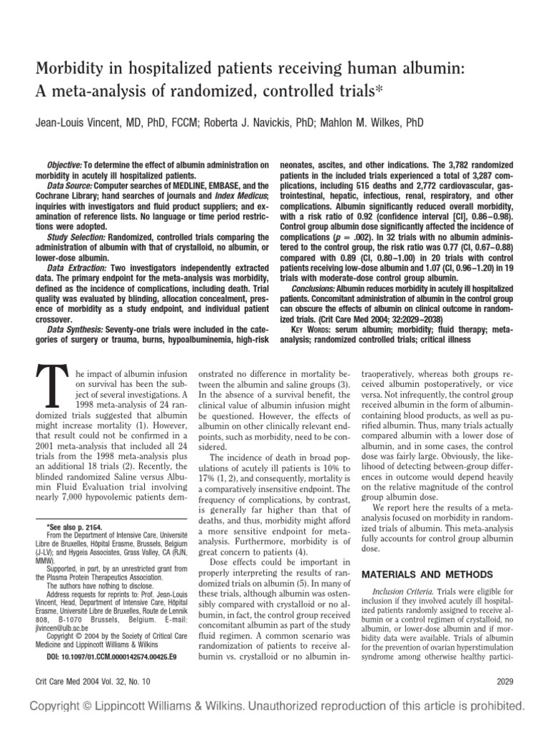 Morbidity in Icu and Albumin | PDF | Preterm Birth | Myocardial Infarction