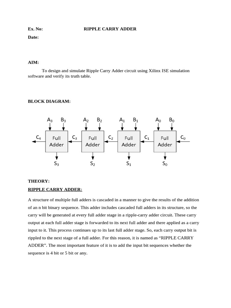 Ripple Carry Adder Design and Simulation | PDF | Computers | Technology ...