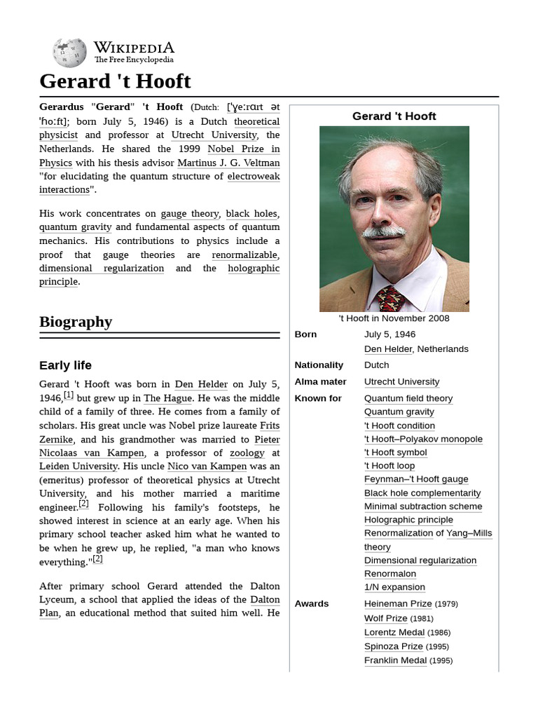 Gerard 'T Hooft | PDF | Applied And Interdisciplinary Physics ...