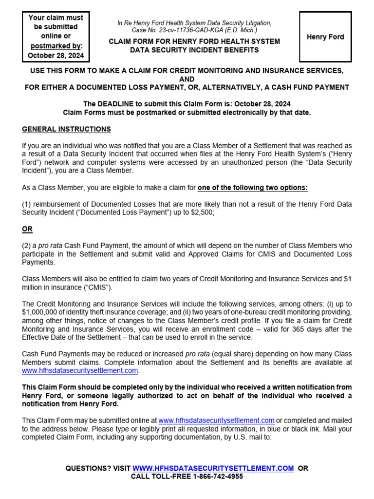 Claim Form Due 10-28-24 | PDF | Insurance | Receipt