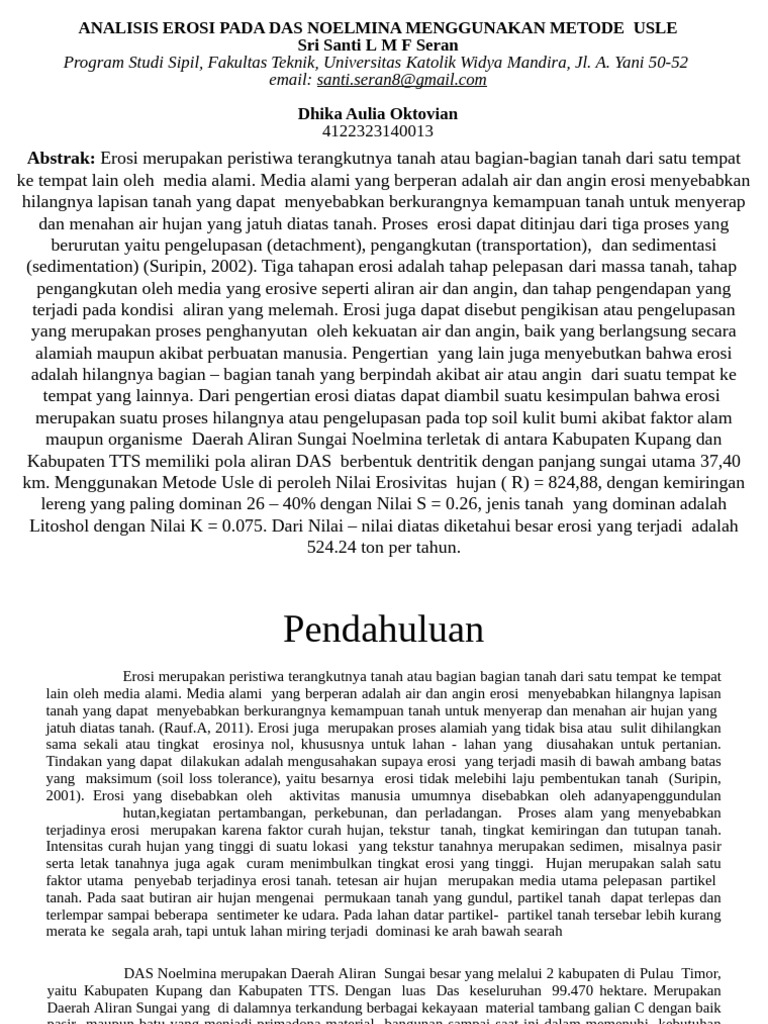 Analisis Erosi Pada Das Noelmina Menggunakan Metode Usle PKL Dhika | PDF