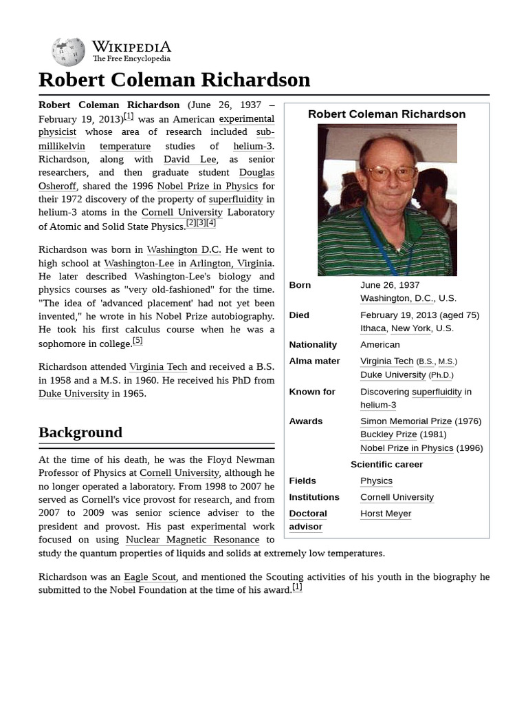 Robert Coleman Richardson: Nobel Physicist | PDF | Physical Sciences | Physics