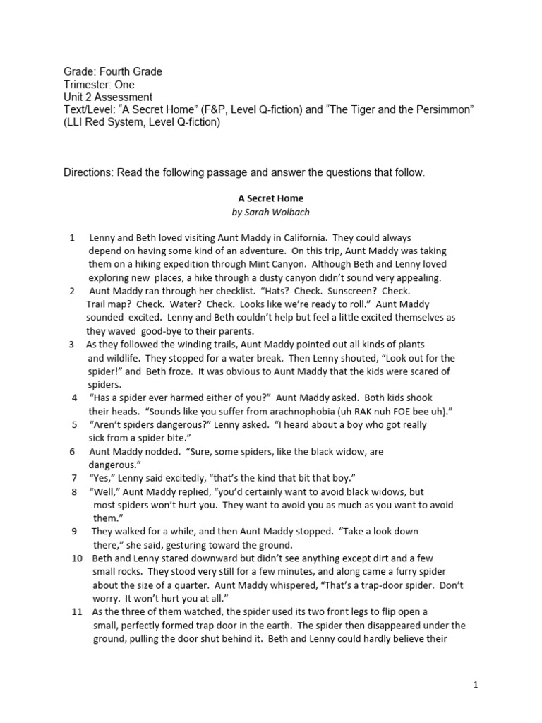 Grade 4 Literary Analysis Example | PDF