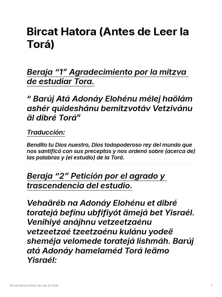 Bircat Hatora (Antes de Estudiar) | PDF | Tora | Creencia religiosa y ...