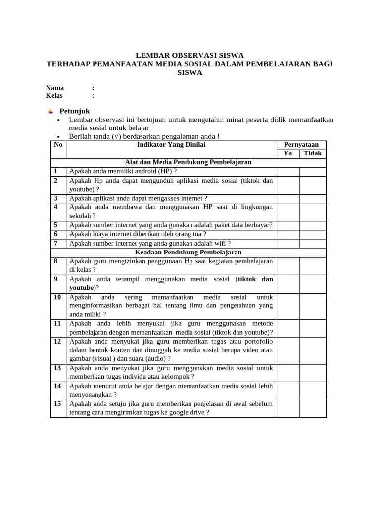Lembar Observasi Siswa | PDF