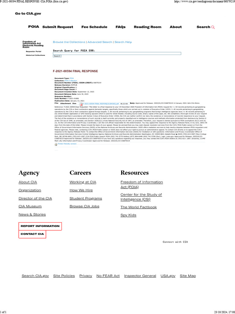 F-2021-00594 FINAL RESPONSE - CIA FOIA (Foia - Cia.gov) | PDF | Freedom ...