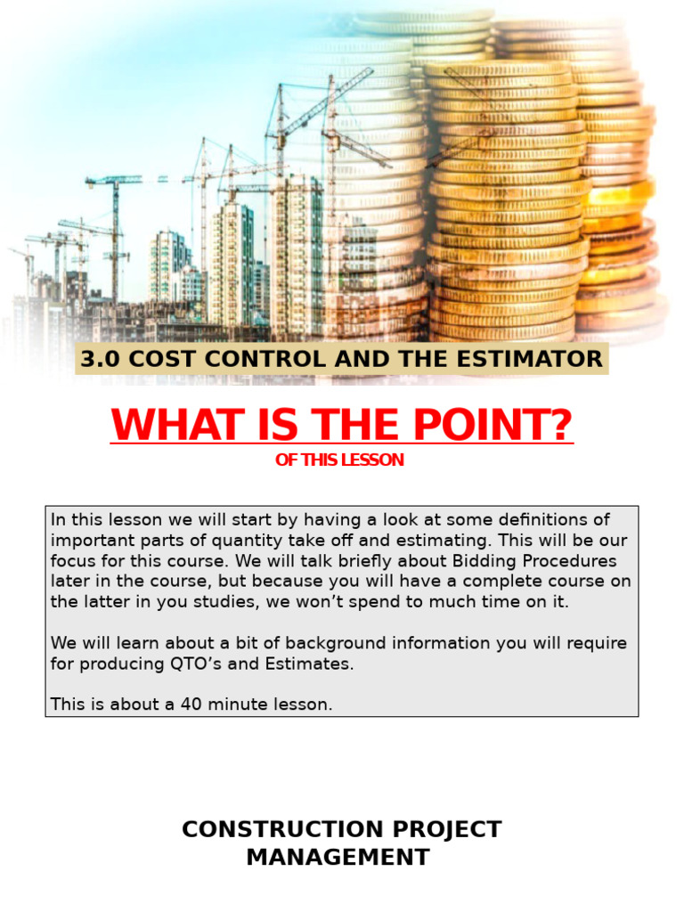 3.0 Lesson - Cost Control and The Estimator | PDF | Cost Accounting