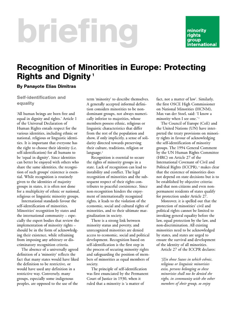 Recognition of Minorities in Europe Protecting Rights and Dignity | PDF ...