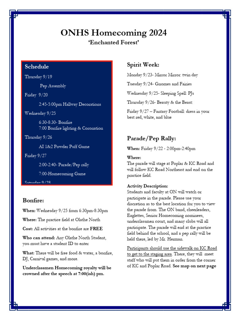 Homecoming Info Sheet | PDF