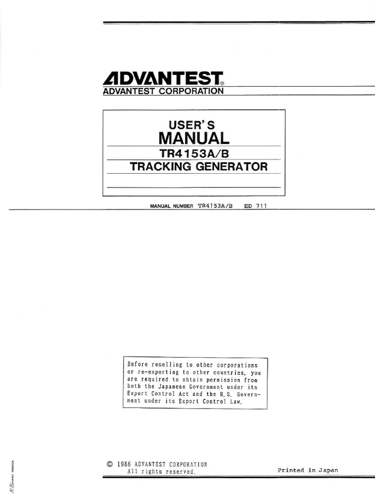 Advantest Tracking Generator tr4153b Users Manual | PDF