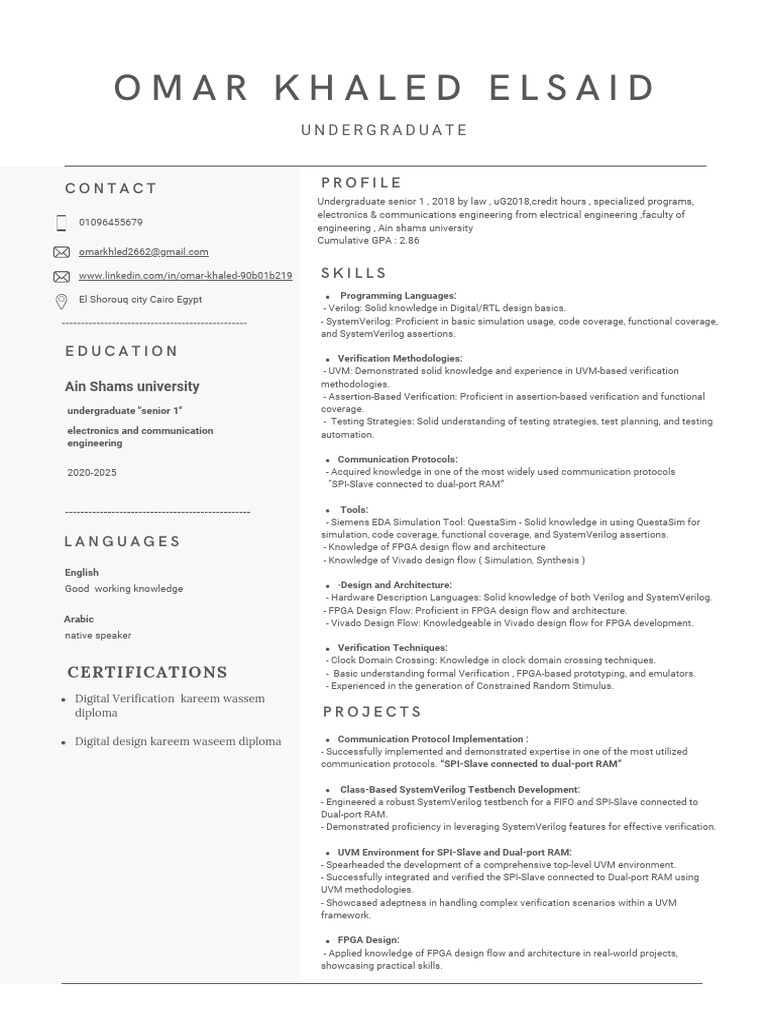 Omar Khaled Elsaid: Contact Profile | PDF | Formal Verification | Field ...
