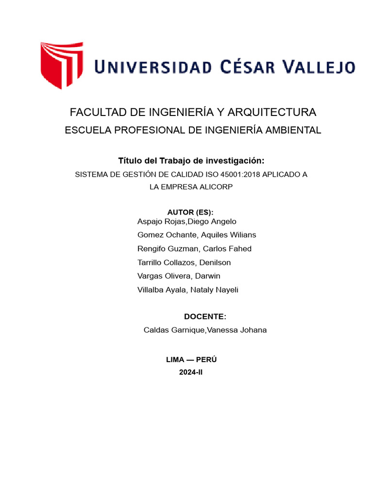 Informe 45001 Empresa Alicorp | PDF | Calidad (comercial) | Business