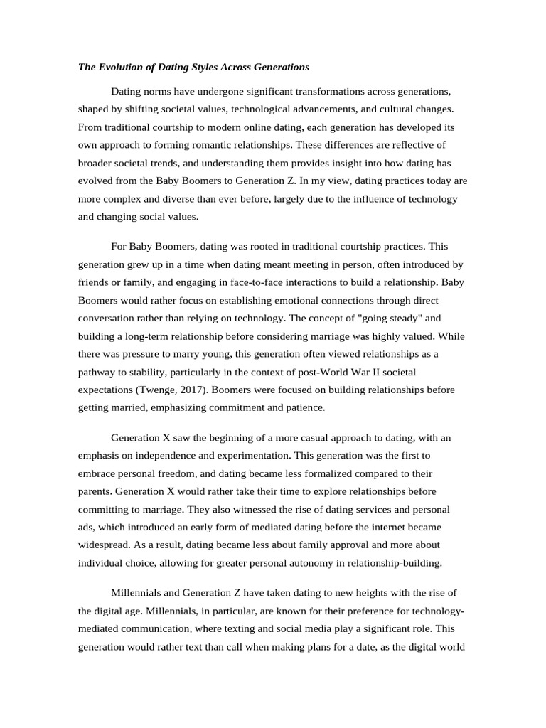 The Evolution of Dating Styles Across Generations Felix Palcios | PDF ...