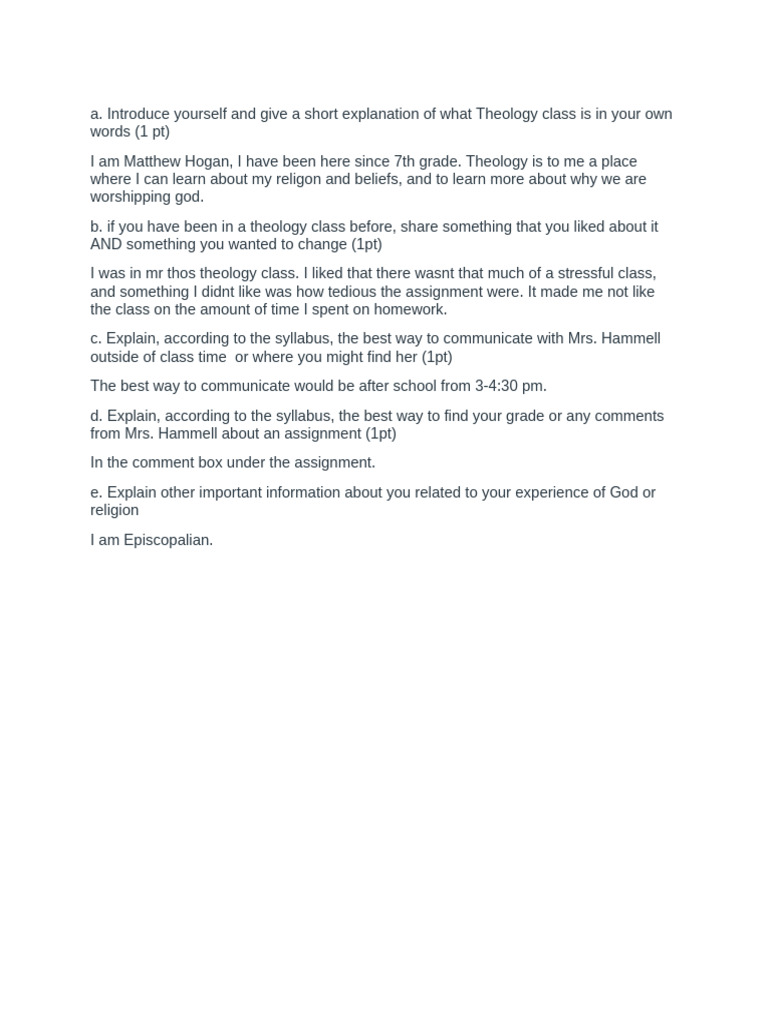 Theology Class Insights for Students | PDF