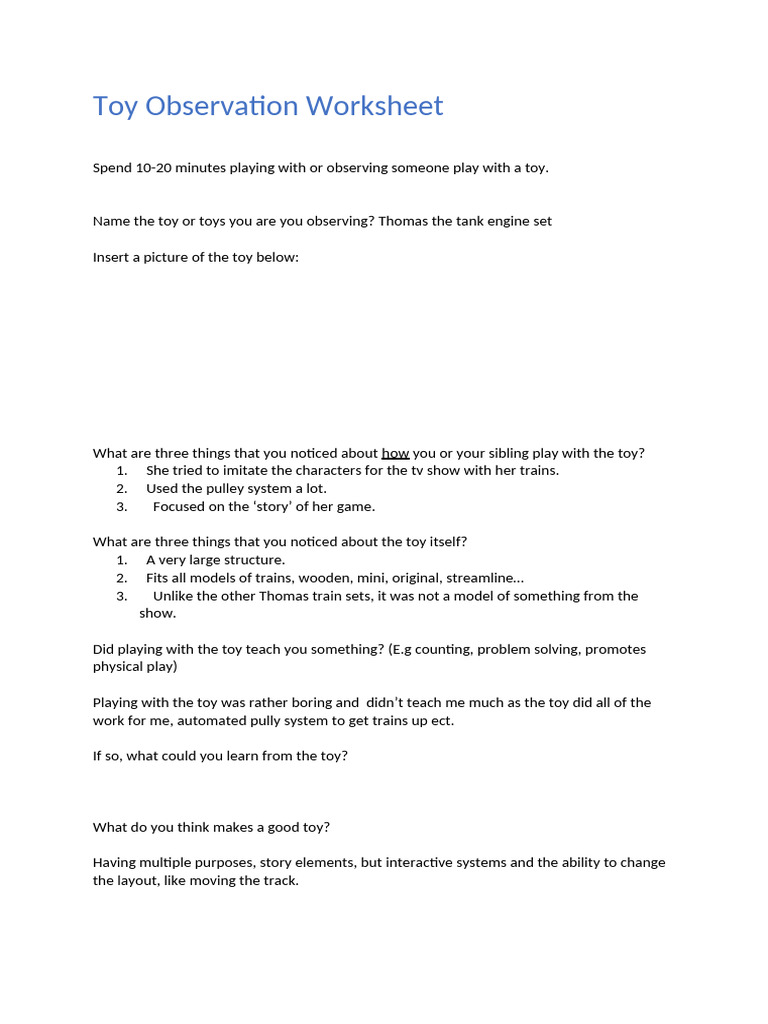Toy Observation Worksheet | PDF