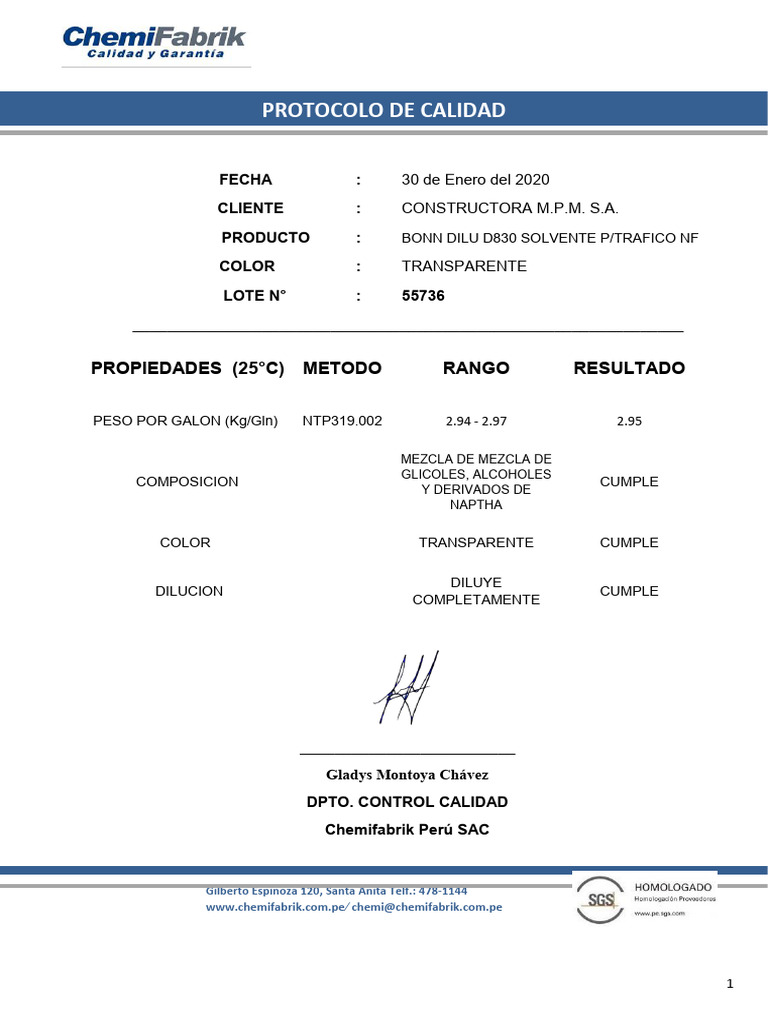 Protocolo de Calidad para Solvente | PDF