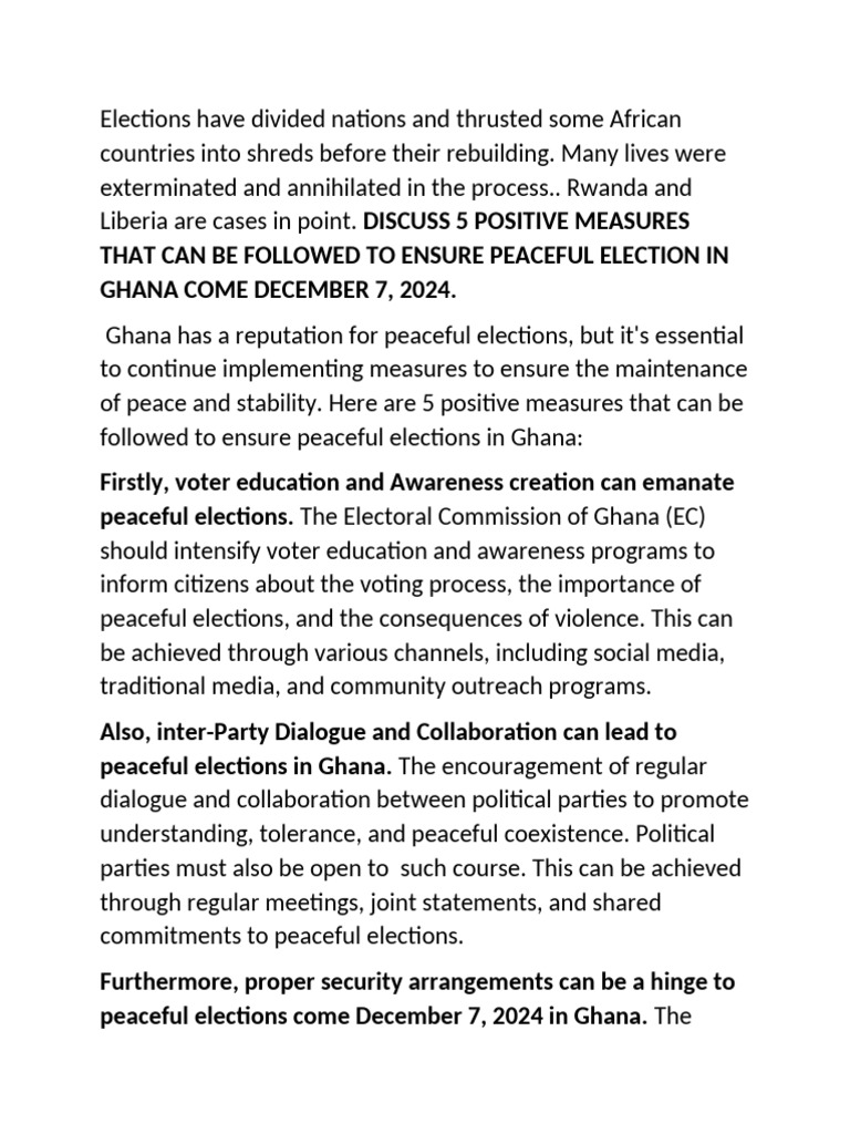 Measures To Ensure Peaceful Elections in Ghana. Z | PDF | Elections ...