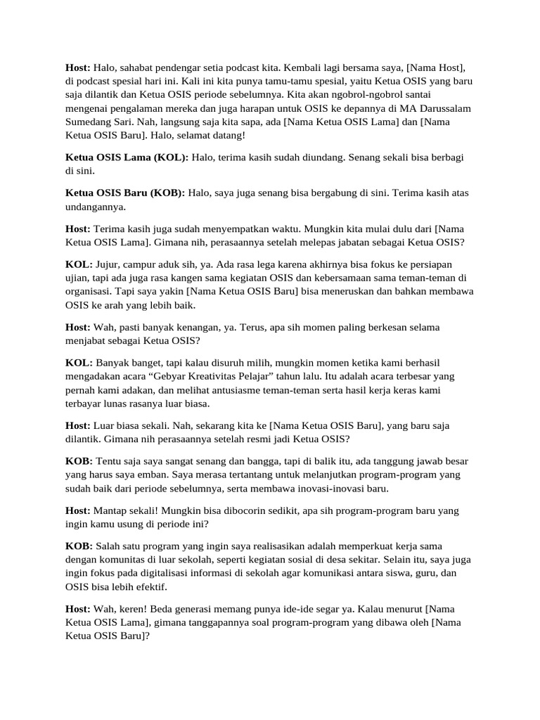 Script Podcast Setelah Pelantikan Osis | PDF