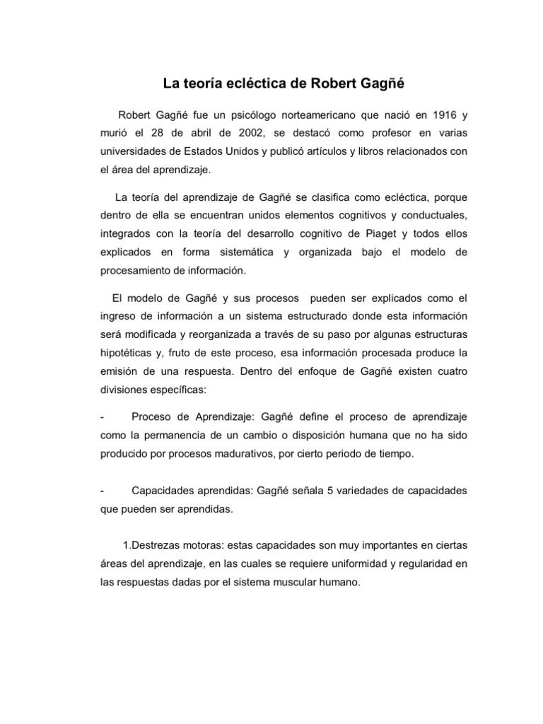 La Teoría Ecléctica de Robert Gagñé | PDF