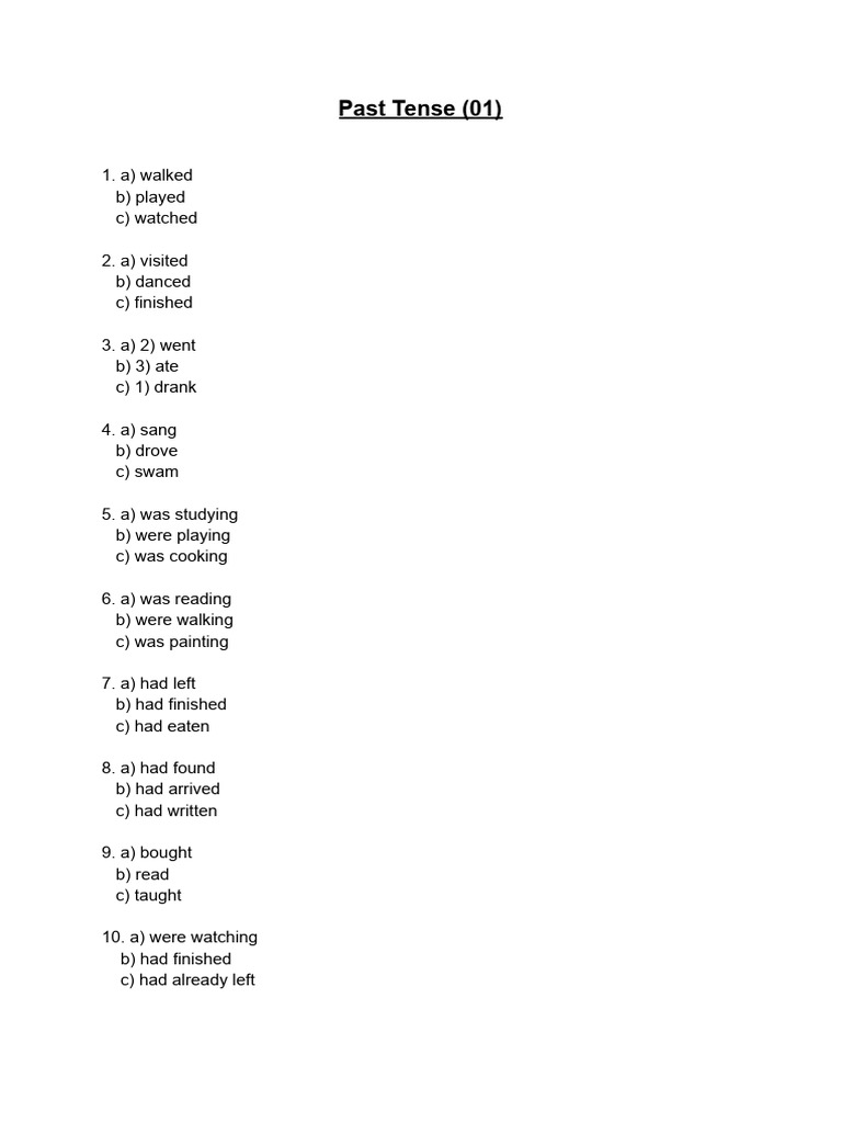 Past Tense Verb Exercises | PDF