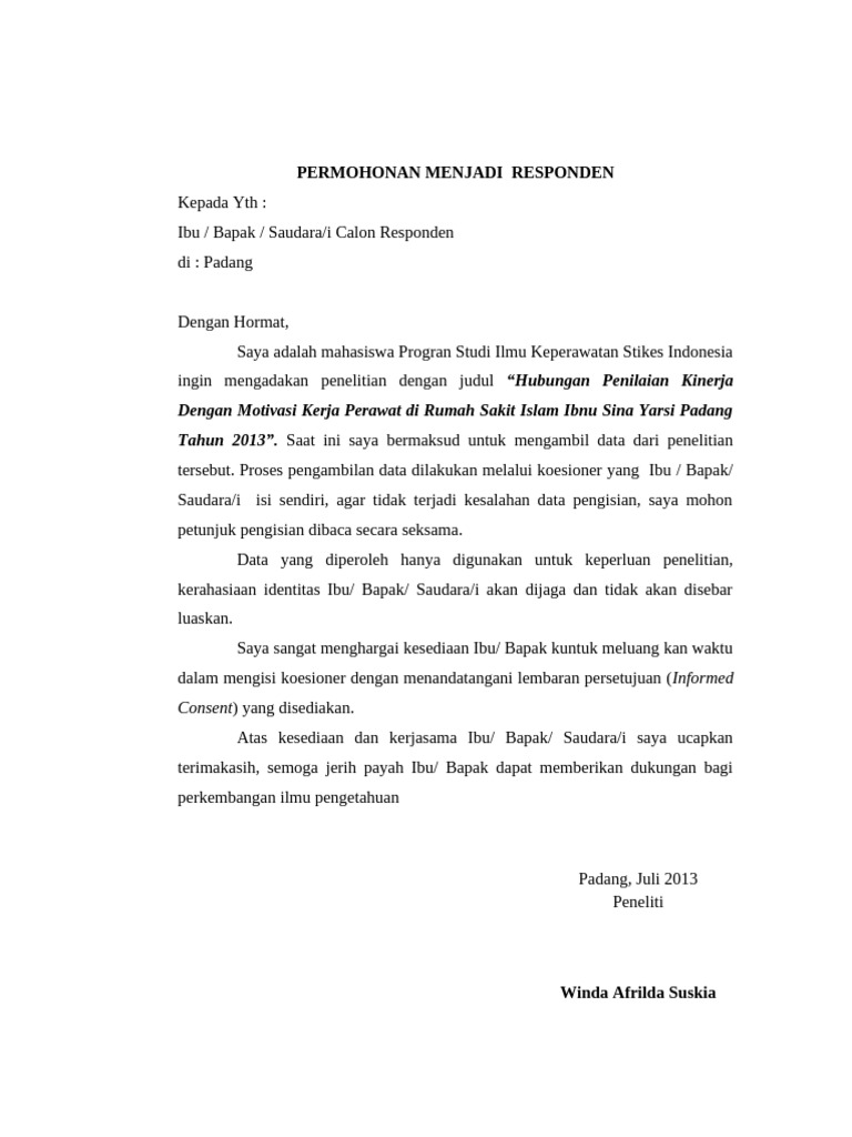 Permohonan Menjadi Responden | PDF