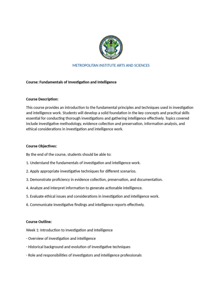 Syllabus Fundamentals in Investigation | PDF | Information | Methodology