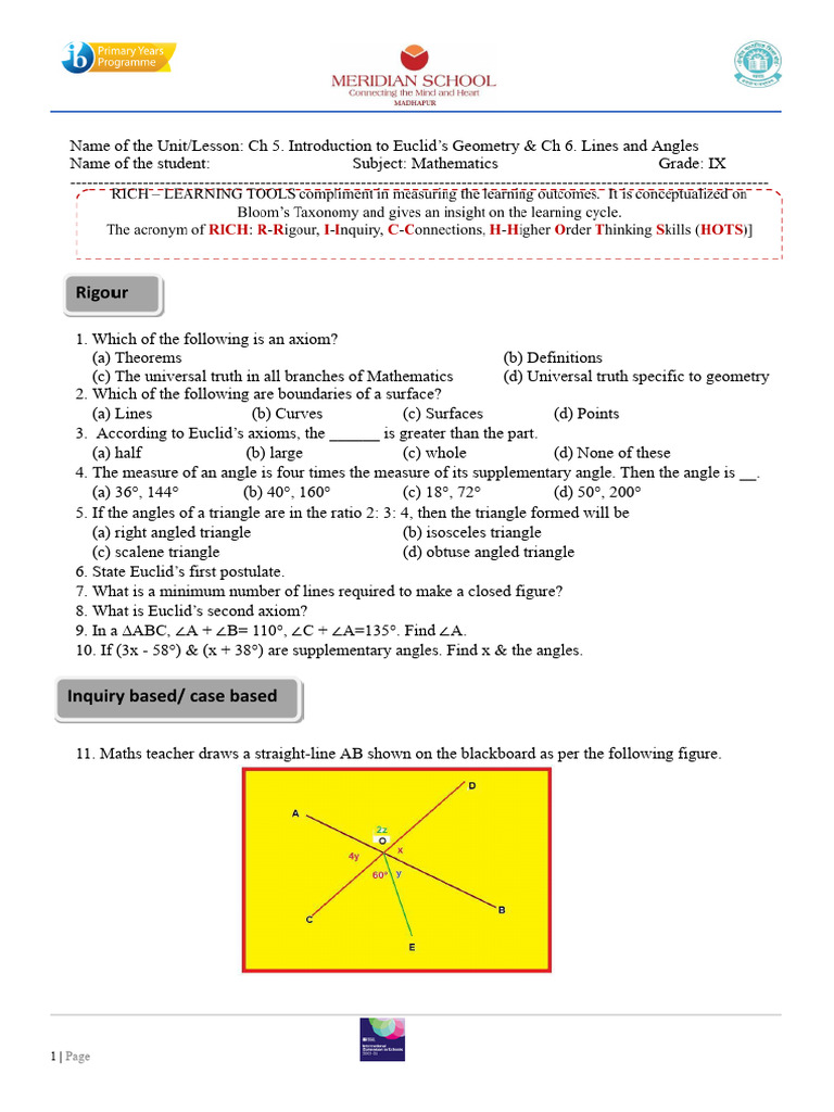 Grade 9 - CH 5. Introduction To Euclids Geometry & 6. Lines and Angles ...
