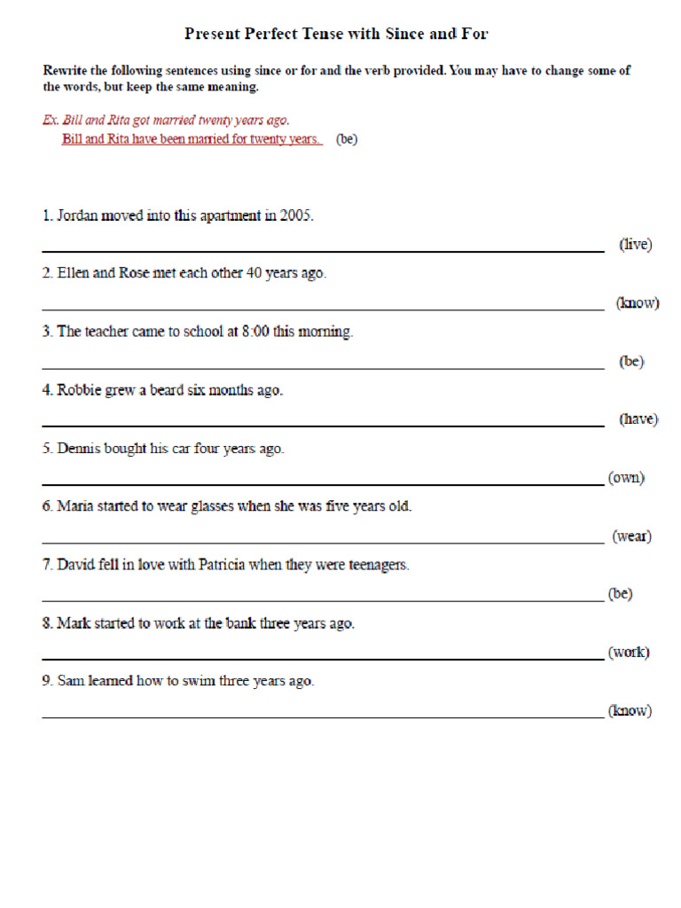 Homework 13 - Present Perfect Simple - For and Since | PDF