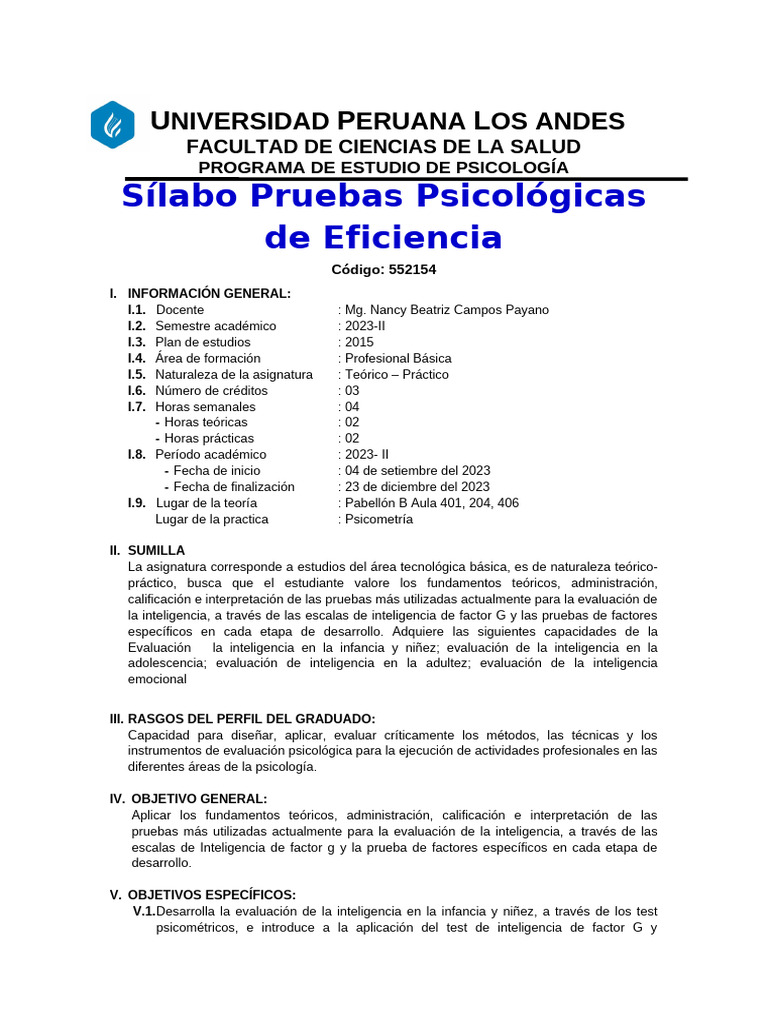 V-552154-Pruebas Psicológicas de Eficiencia | PDF | Inteligencia | Evaluación