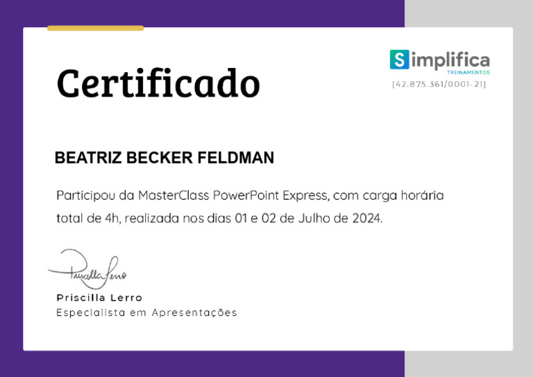 Certificado - MasterClass Simplifica PowerPoint Express | PDF